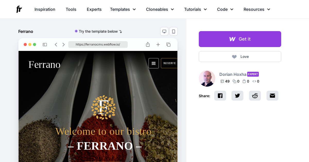 Italian Bistro Webflow Template Ferrano | FlowRadar