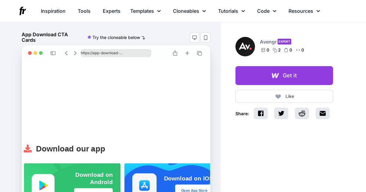 App Download CTA Cards Webflow Cloneable