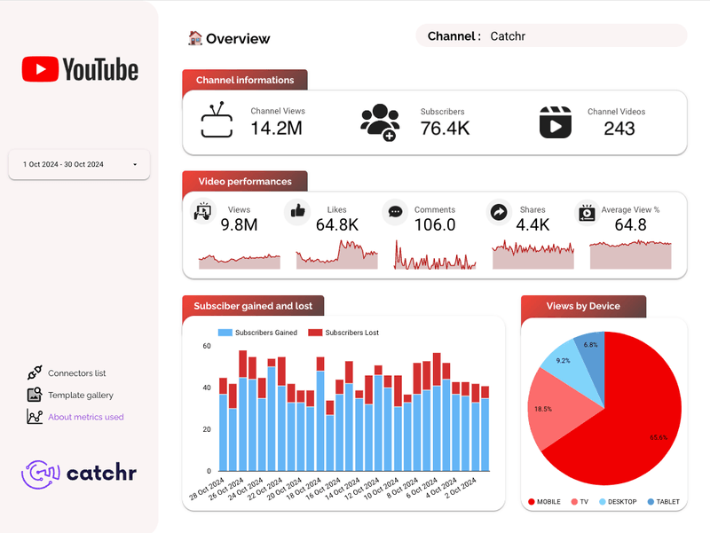 Free Social Media dashboard template | Catchr