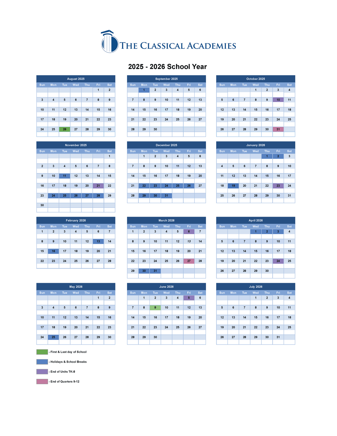 Instructional Calendar