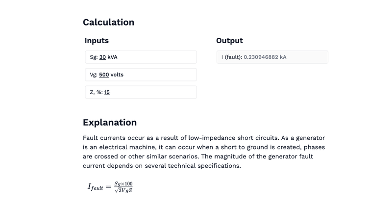 Calculate the Generator Fault Current | CalcTree