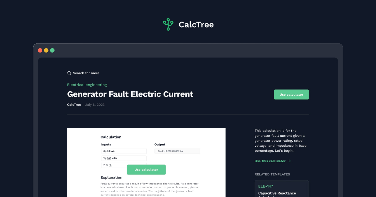 Calculate the Generator Fault Current | CalcTree