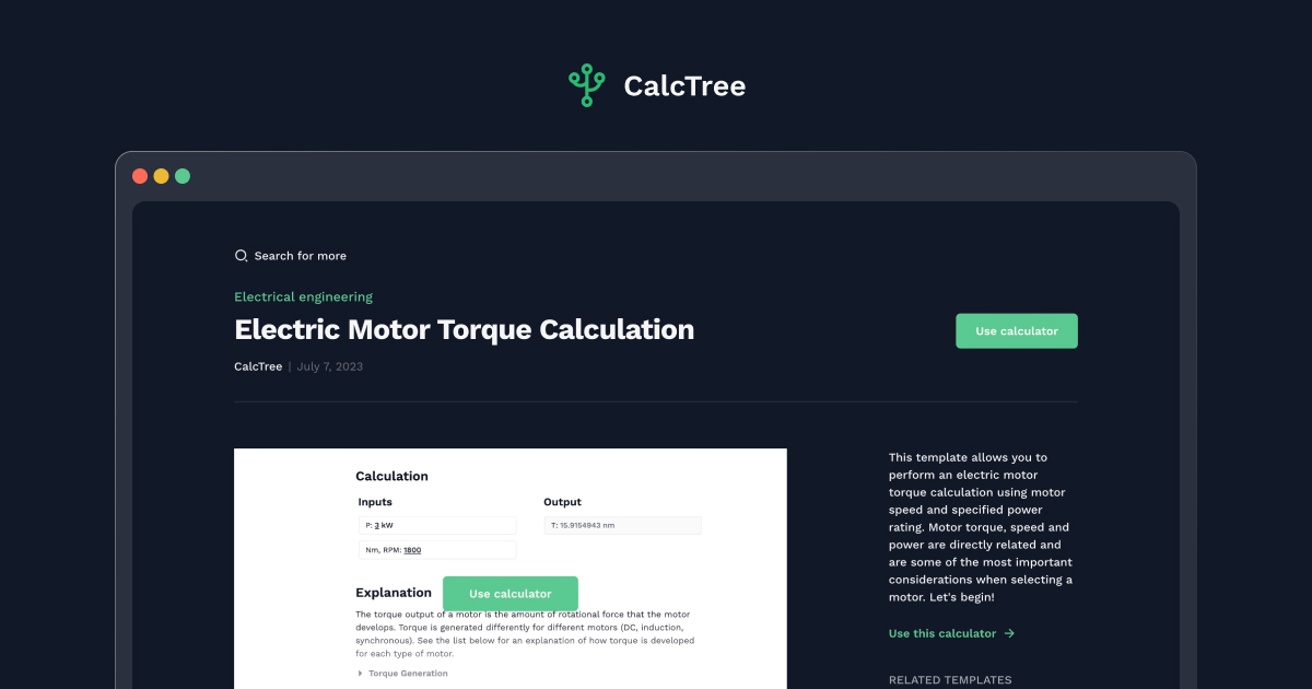 Calculate an Electric Motor's Torque | CalcTree