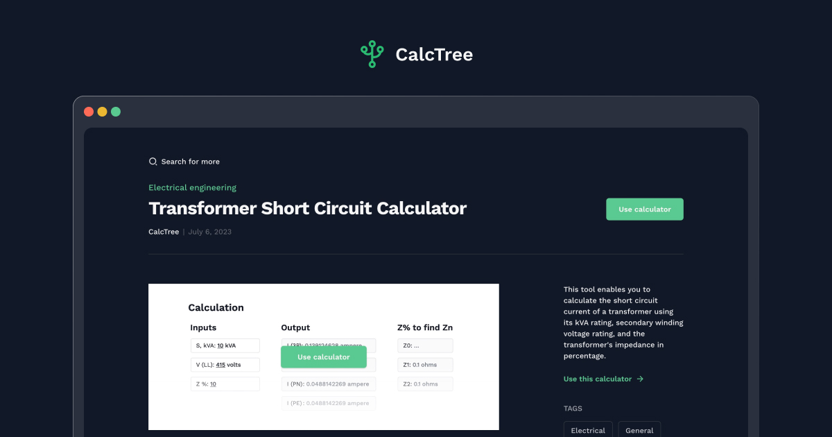 Calculate Transformer Short Circuit Calctree