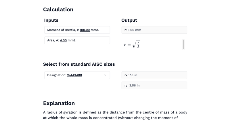Find Out the Radius of Gyration of a Section | CalcTree