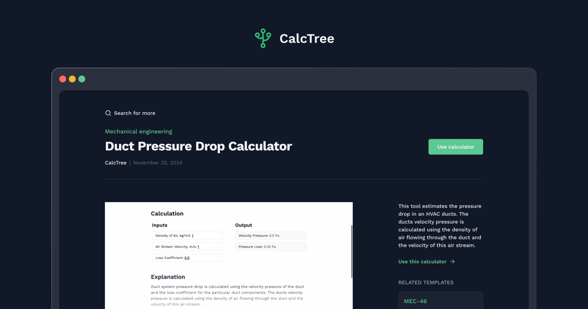 Calculate Pressure Drop in Ducts | CalcTree