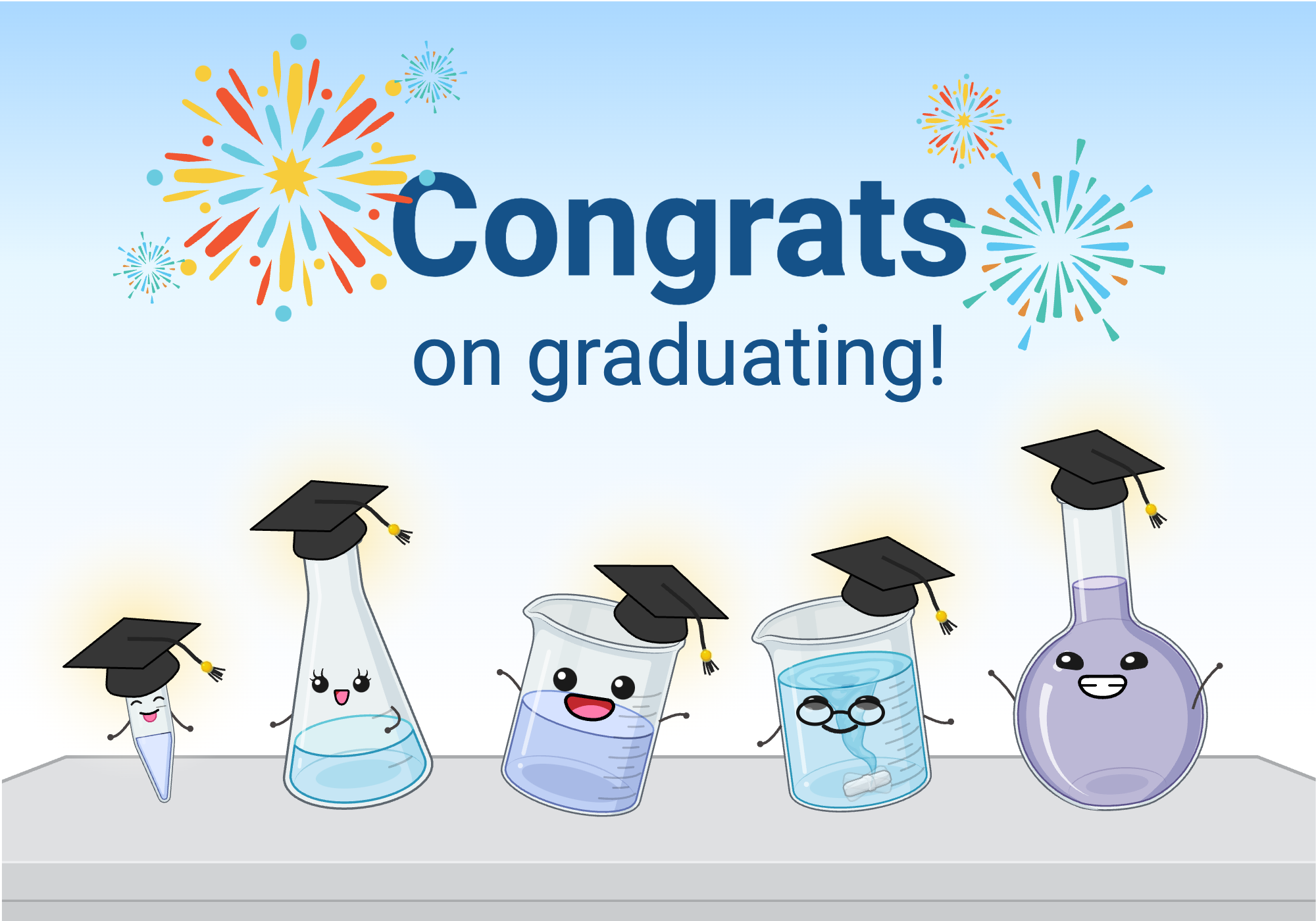 Beakers, Flasks, and Tubes Graduation E-card | BioRender Science Templates