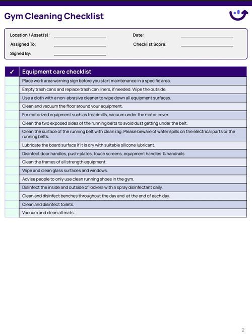 Gym Cleaning Checklist | Xenia Templates