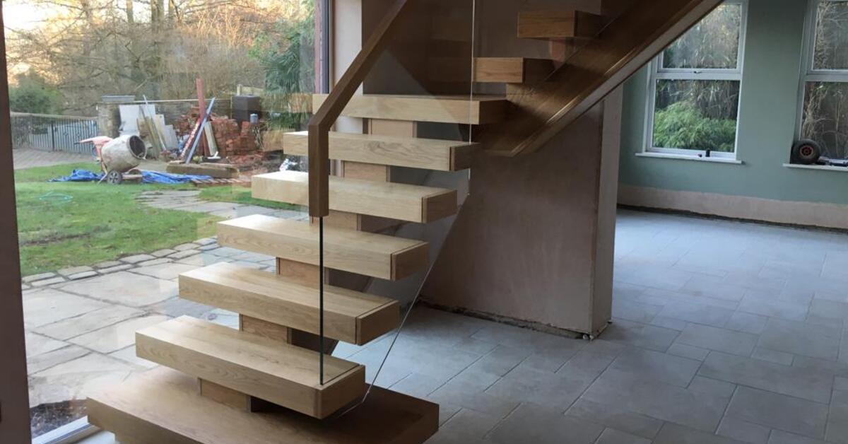 Solid Oak L-Shaped Staircase With Sandwich Fixed Glass Balustrade | The ...