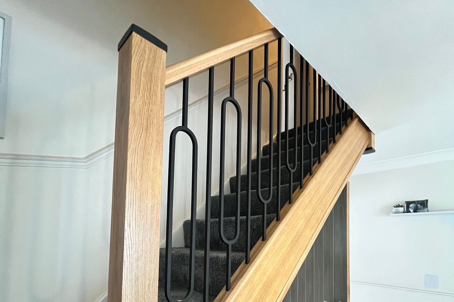 Solid Oak Staircase Renovation With Oval Black Metal Spindles The Solid Oak Staircase Renovation With Oval Black Metal Spindles The