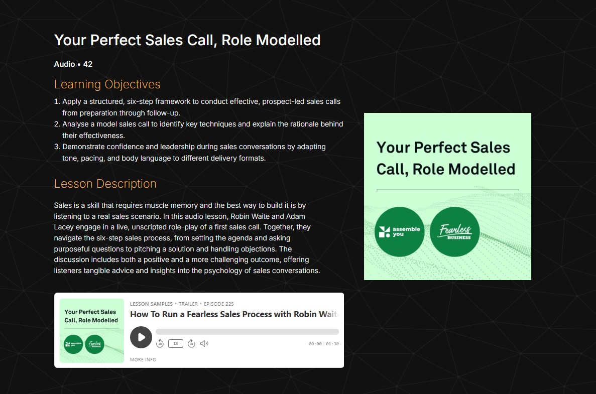 Your Perfect Sales Call, Role Modelled