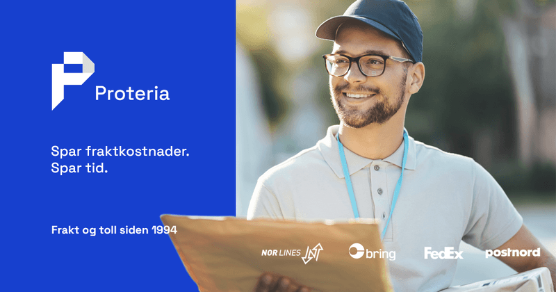 Proteria frakt og toll siden 1994