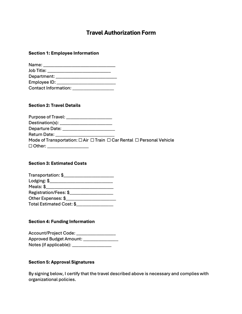 Travel Authorization Form
