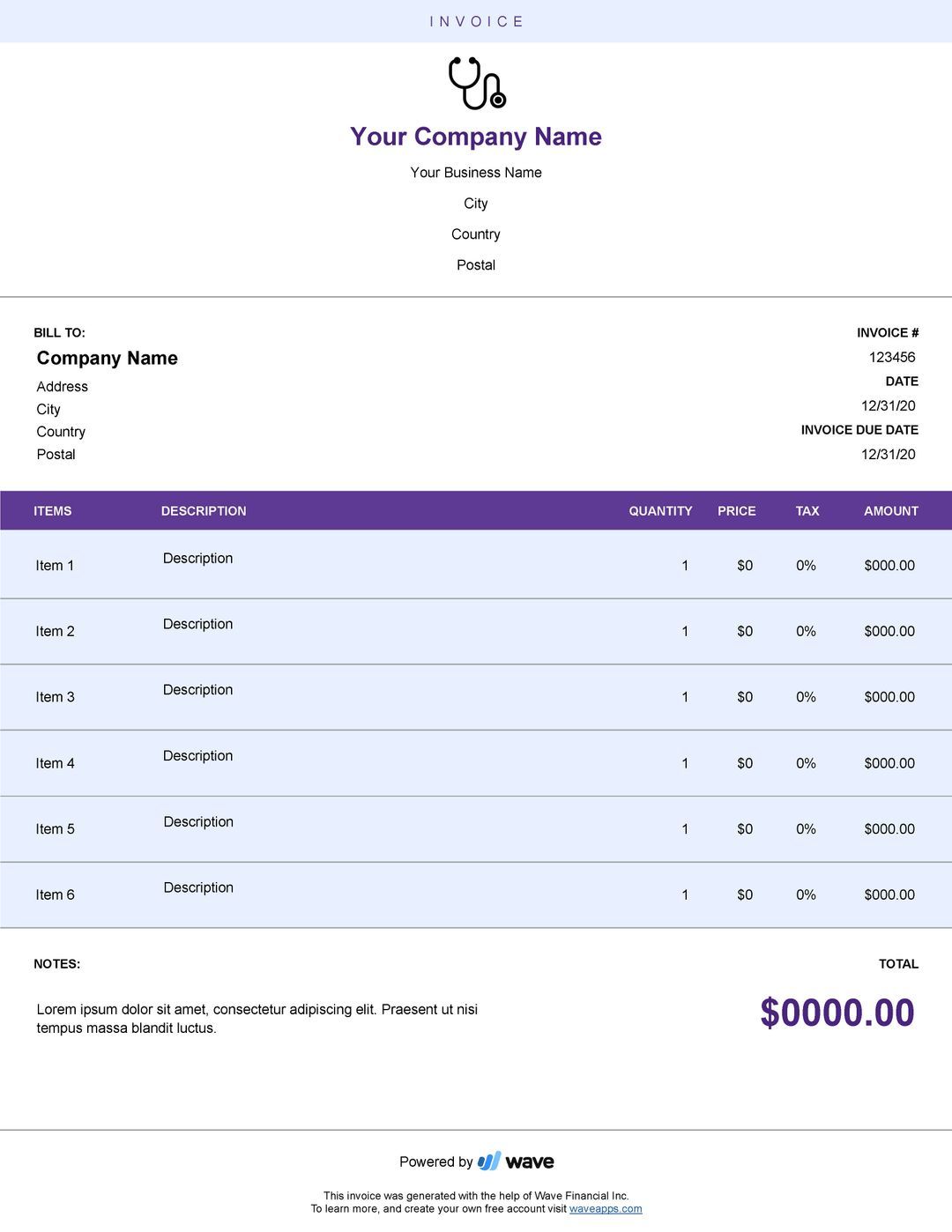 Home Health Care Invoice Template - Wave Financial