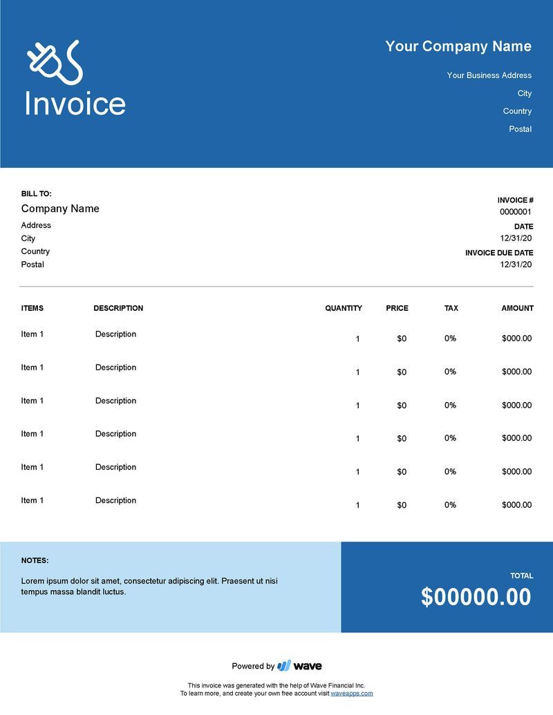 Electrical Work Invoice Template - Wave Financial