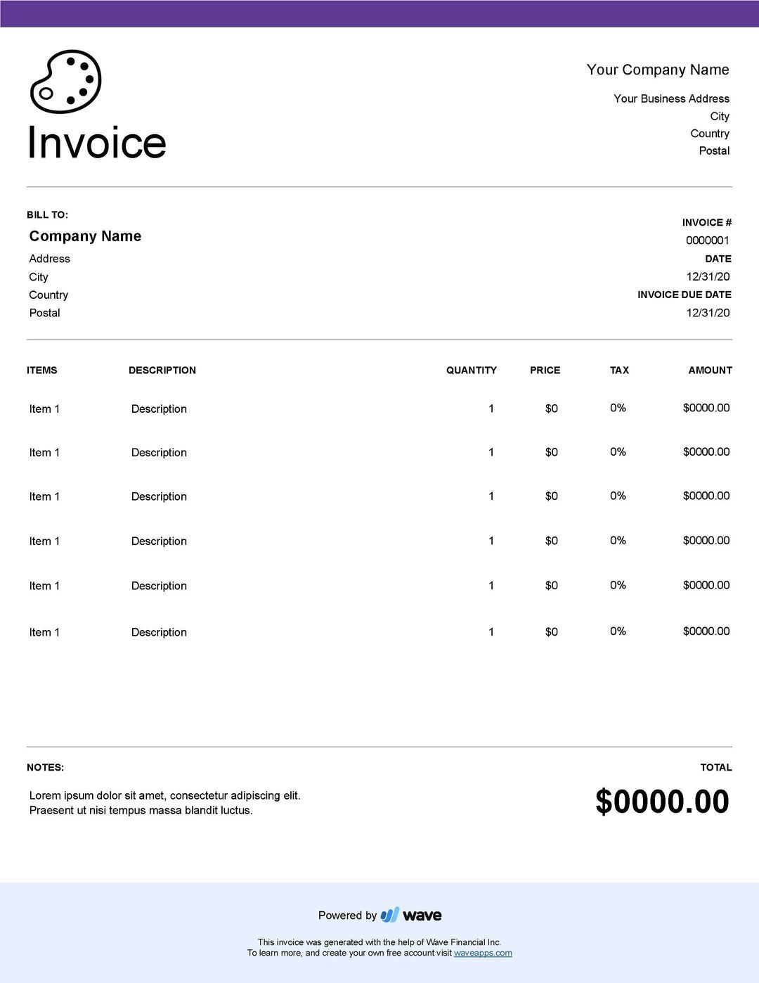 Artist Invoice Template - Wave Financial