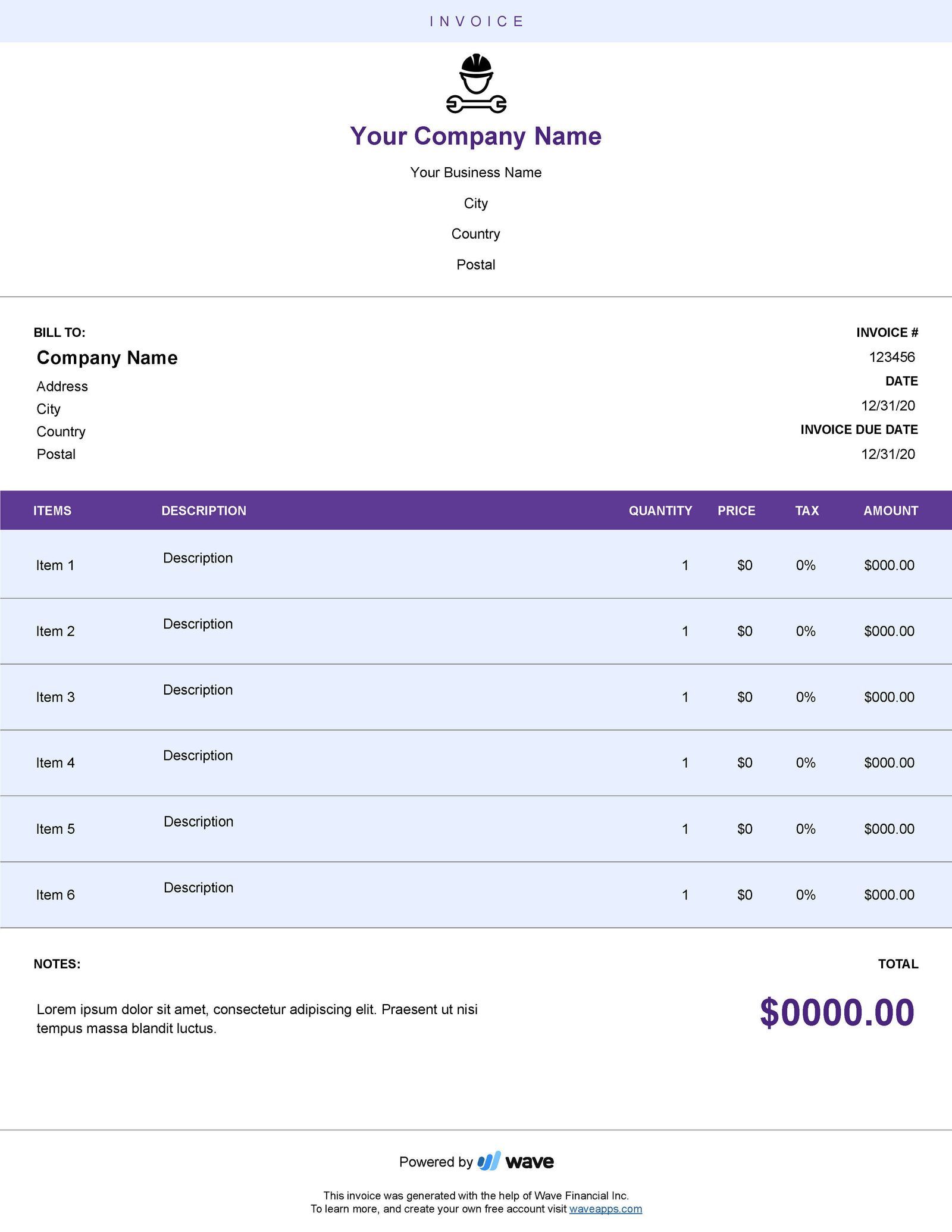 Contract Labor Invoice Template - Wave Financial