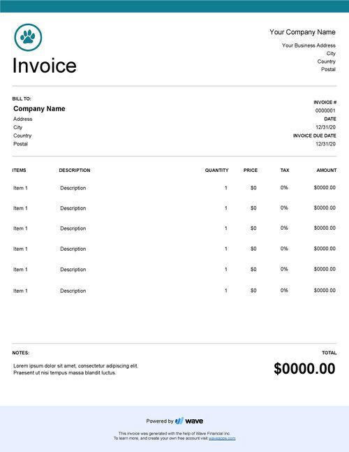 Veterinary Invoice Template - Free Download