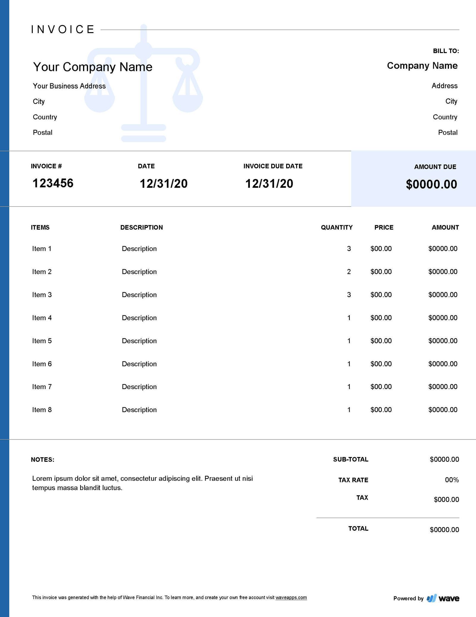Attorney invoice template - Wave Invoicing
