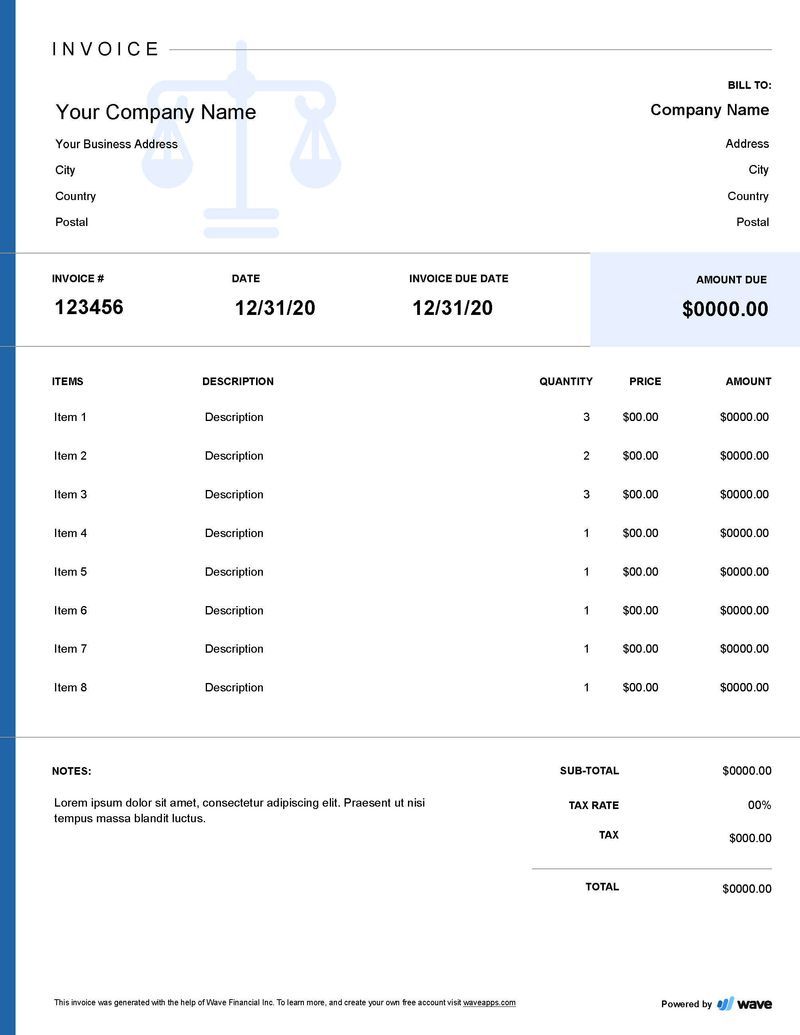 Attorney invoice template - Wave Invoicing