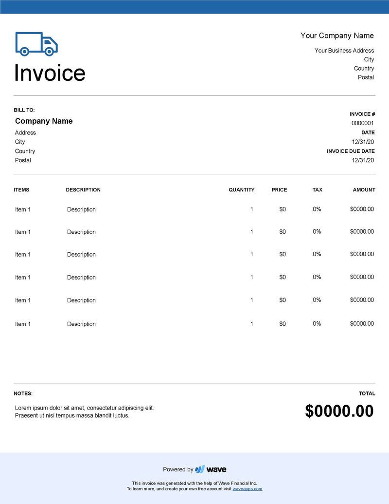Courier Invoice Template - Wave Financial