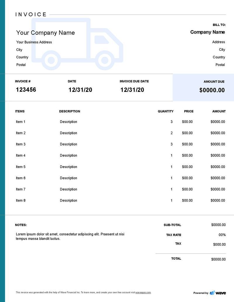 Courier Invoice Template - Wave Financial