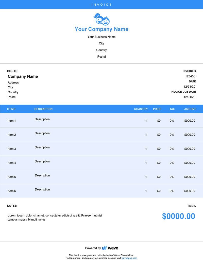 Daycare Invoice Template - Wave Financial