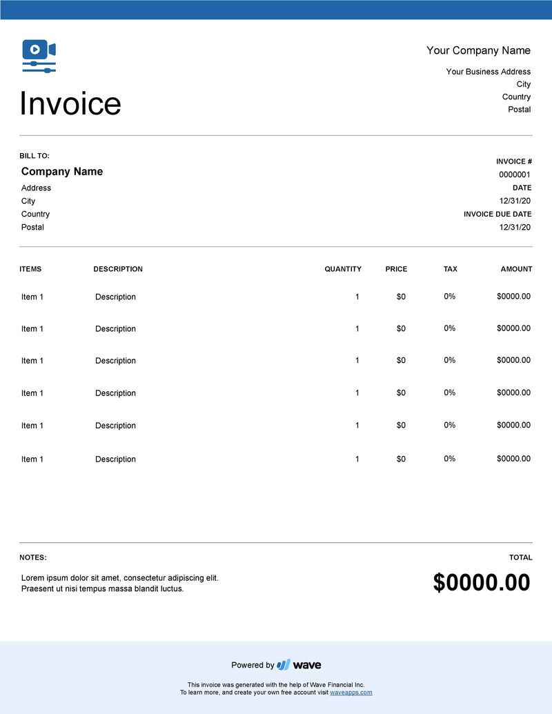 Video Production Invoice Template - Free Download
