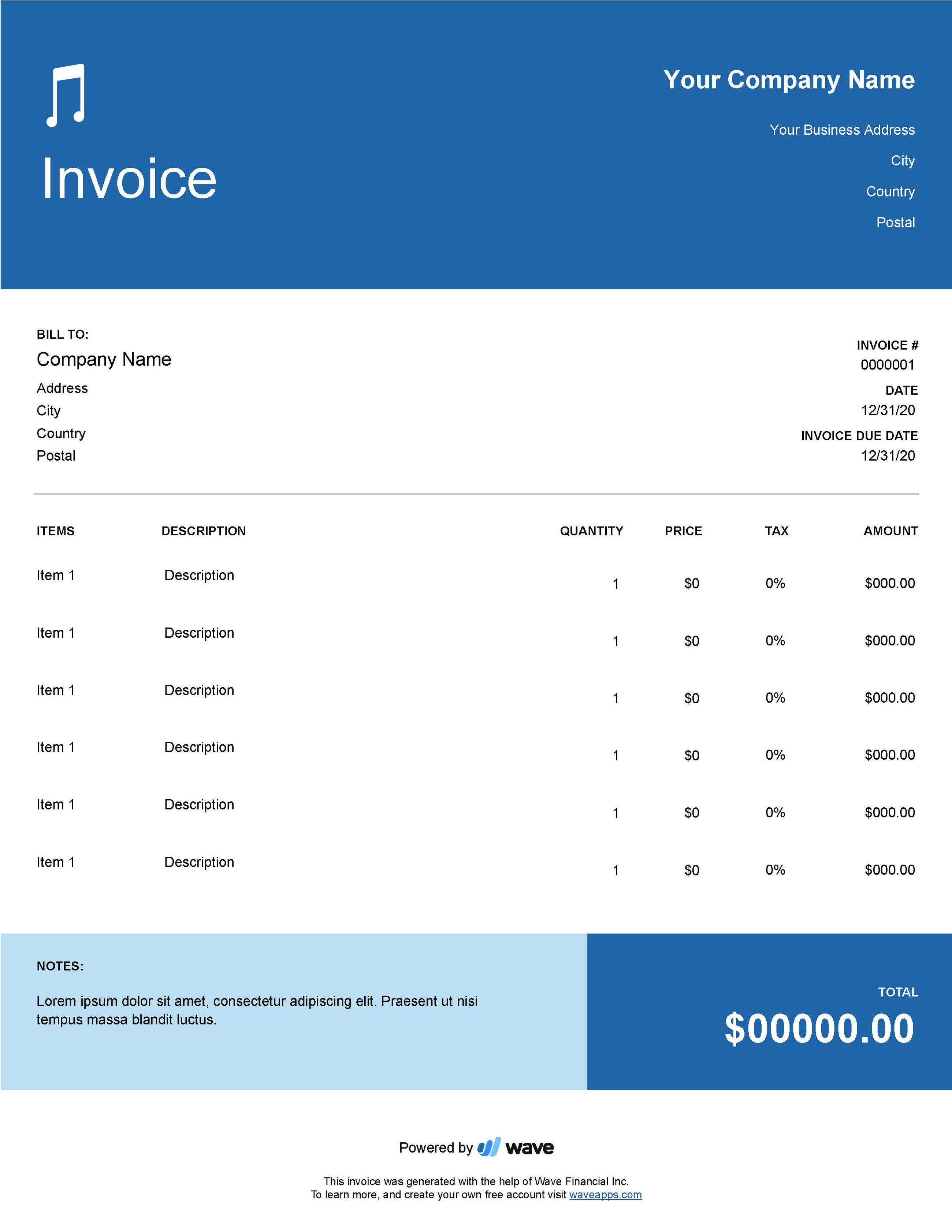Musician Invoice Template - Free Download