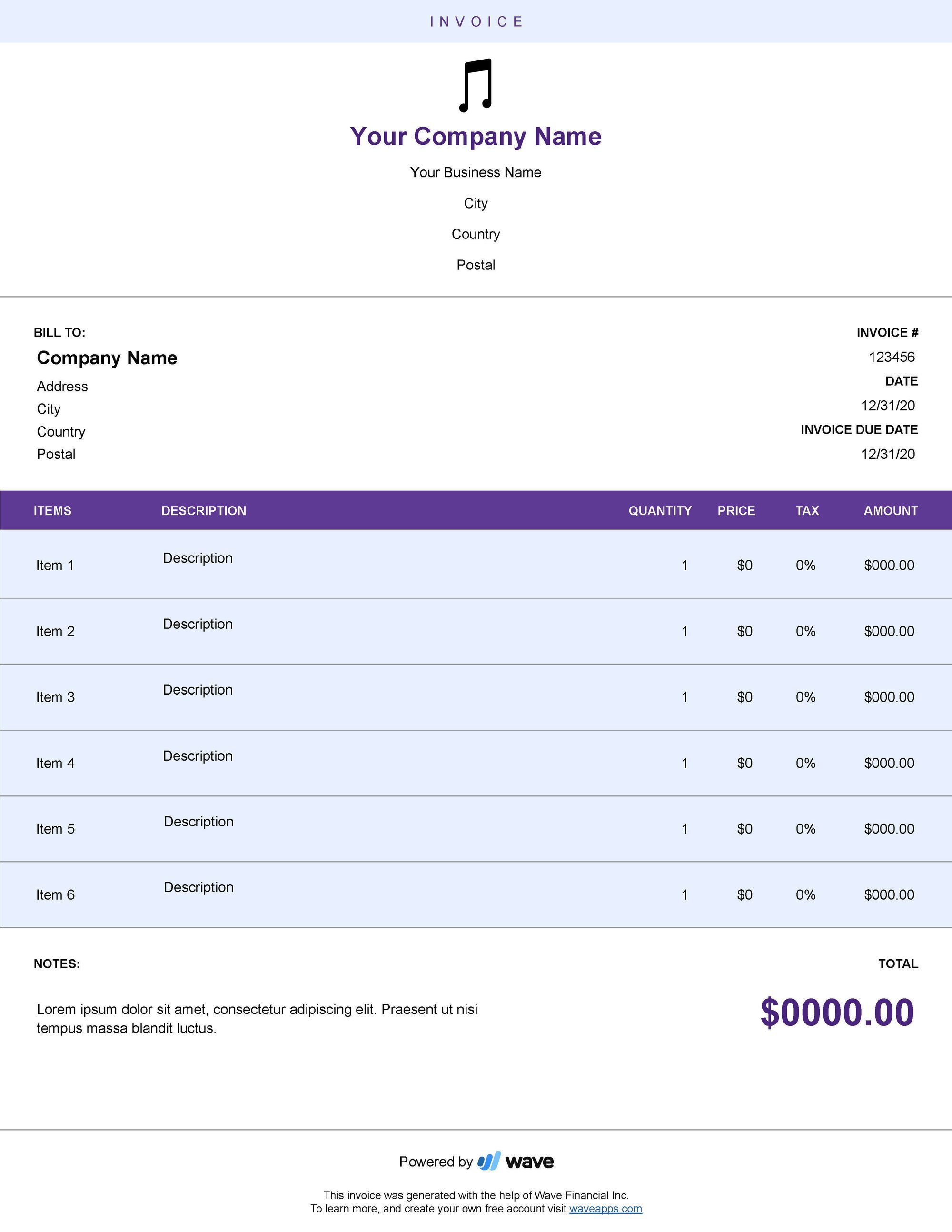 Musician Invoice Template - Free Download