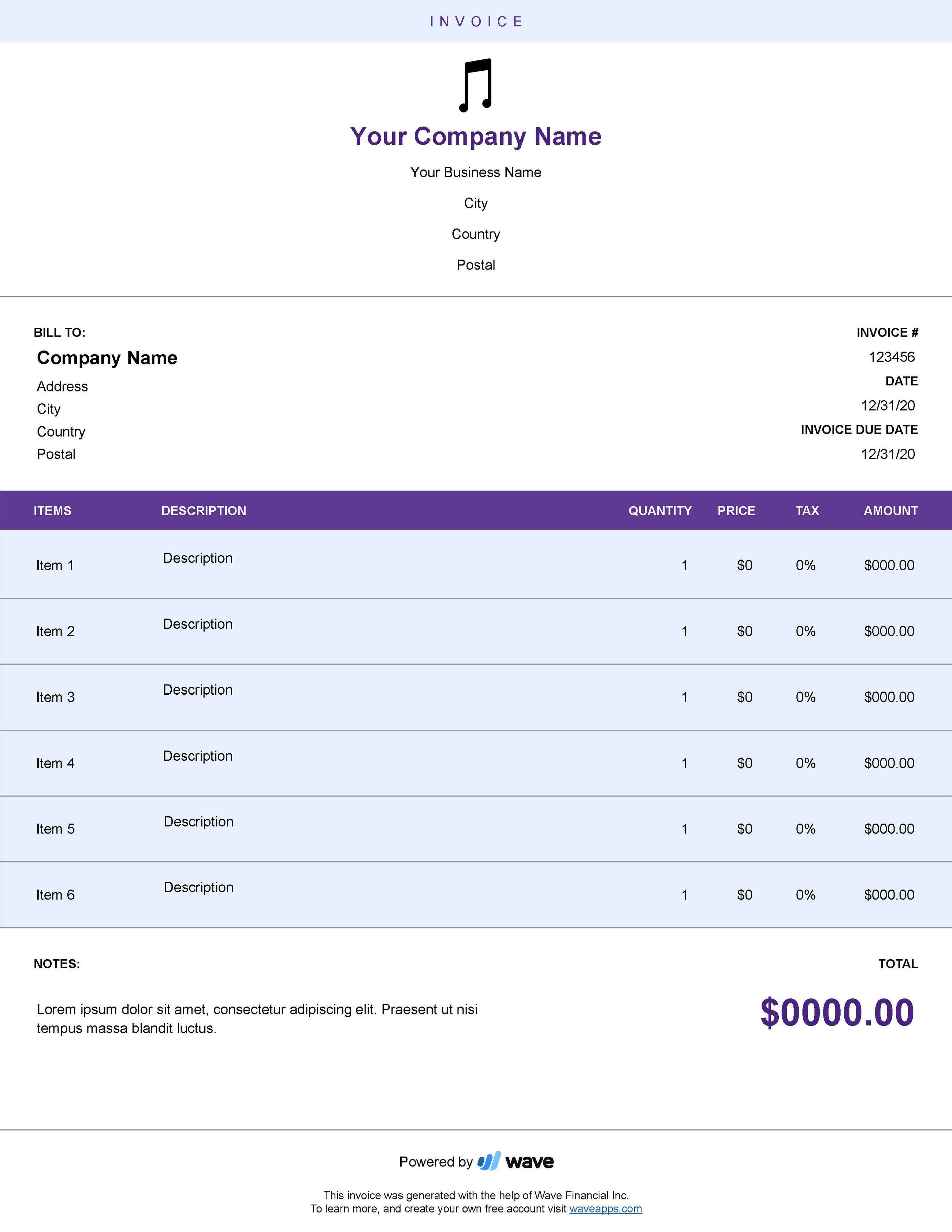 Musician Invoice Template - Free Download