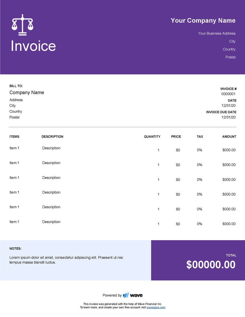 Attorney invoice template - Wave Invoicing