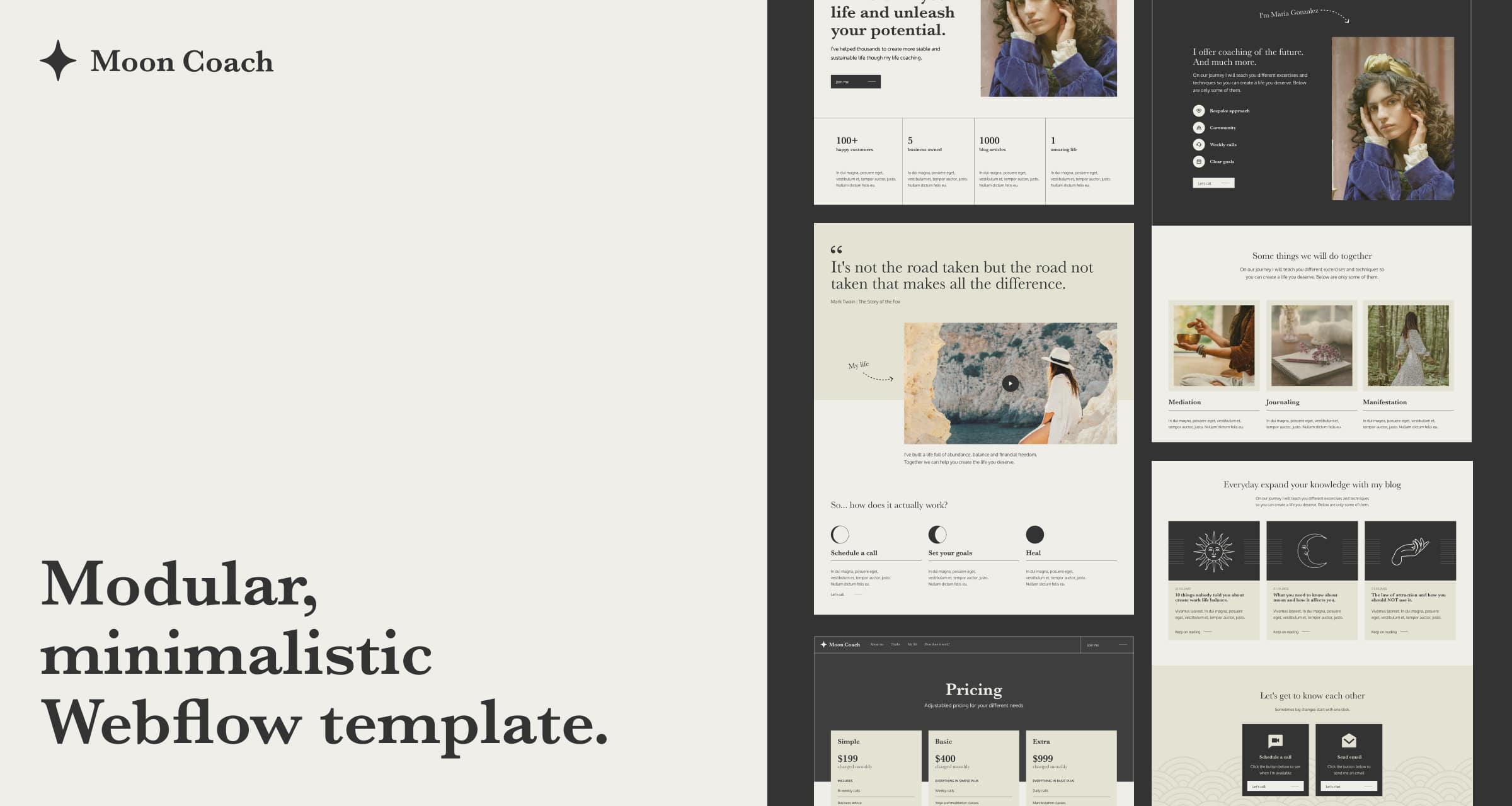 About Page V2 | Moon Coach | Modular, minimalistic Webflow template.