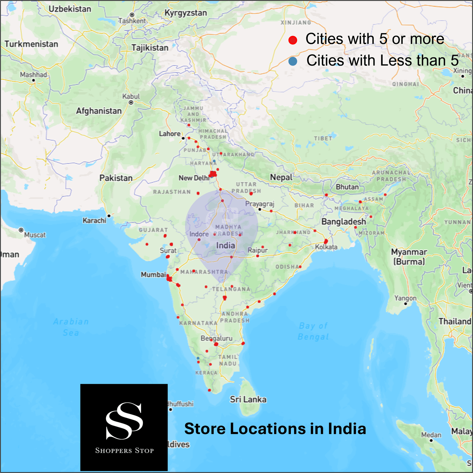 Number of Shoppers Stop Store locations in India in 2024