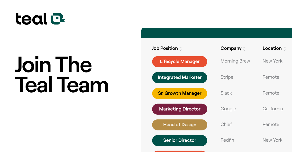 Teal | Work With Us | Open Positions at Teal