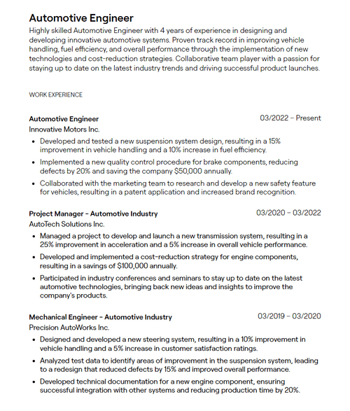 10+ Automotive Engineer Resume Examples [with Free Templates]