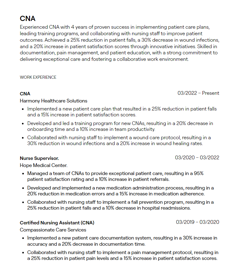 Cna Resume Sample