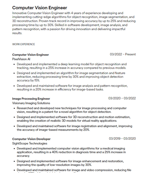 2+ Computer Vision Engineer Resume Examples [with Free Templates]