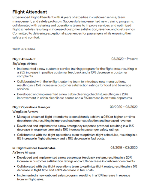 1+ Flight Attendant Resume Examples [with Free Templates]