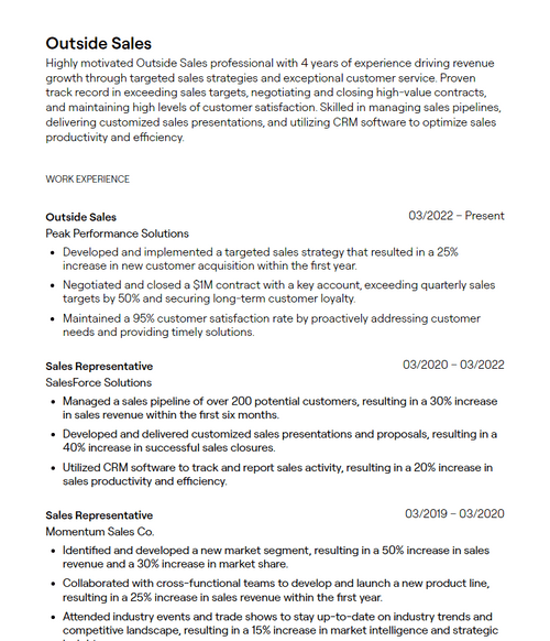 6+ Outside Sales Resume Examples [with Free Templates]