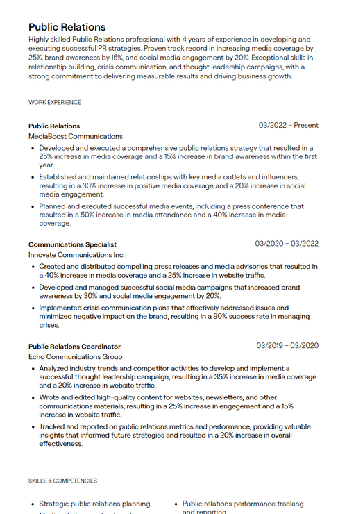 7+ Public Relations Resume Examples [with Free Templates]