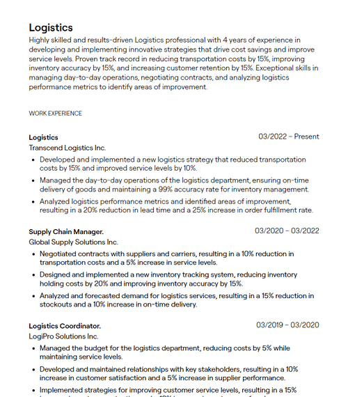 2025 Logistics Resume Example (+Free Template)