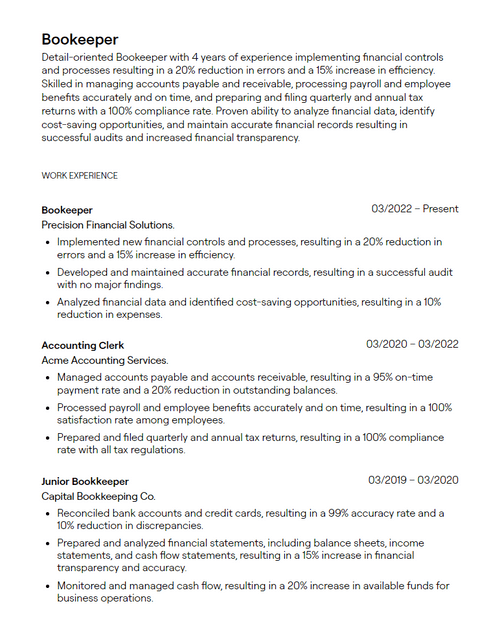 6+ Bookkeeper Resume Examples [with Free Templates]