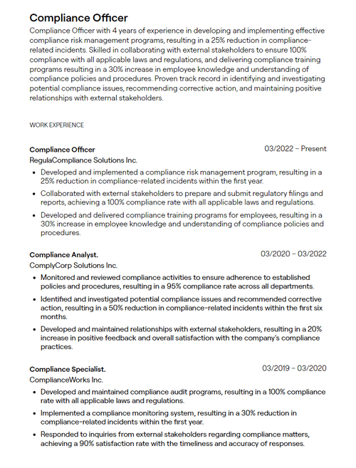 2025 Compliance Officer Resume Example (+Free Template)