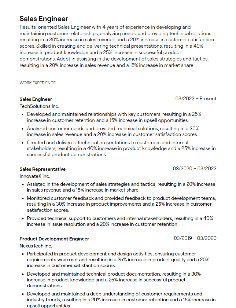 5 Sales Engineer Resume Examples with Free Templates 