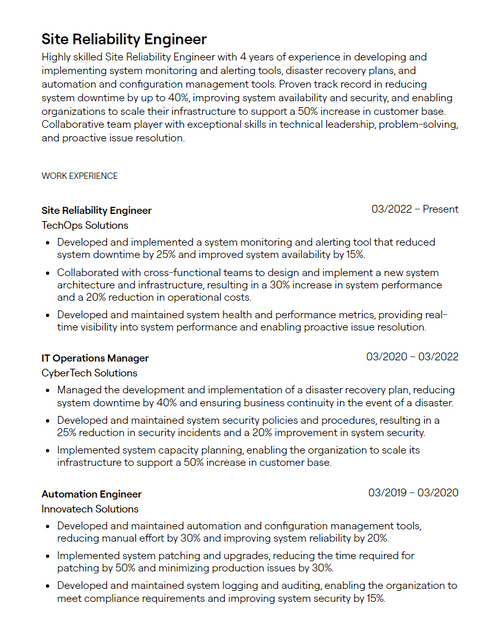 5+ Site Reliability Engineer Resume Examples [with Free Templates]