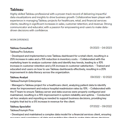 6+ Tableau Resume Examples [with Free Templates]