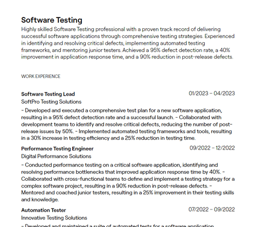 2025 Fresher Software Testing Resume Example (+Free Template)