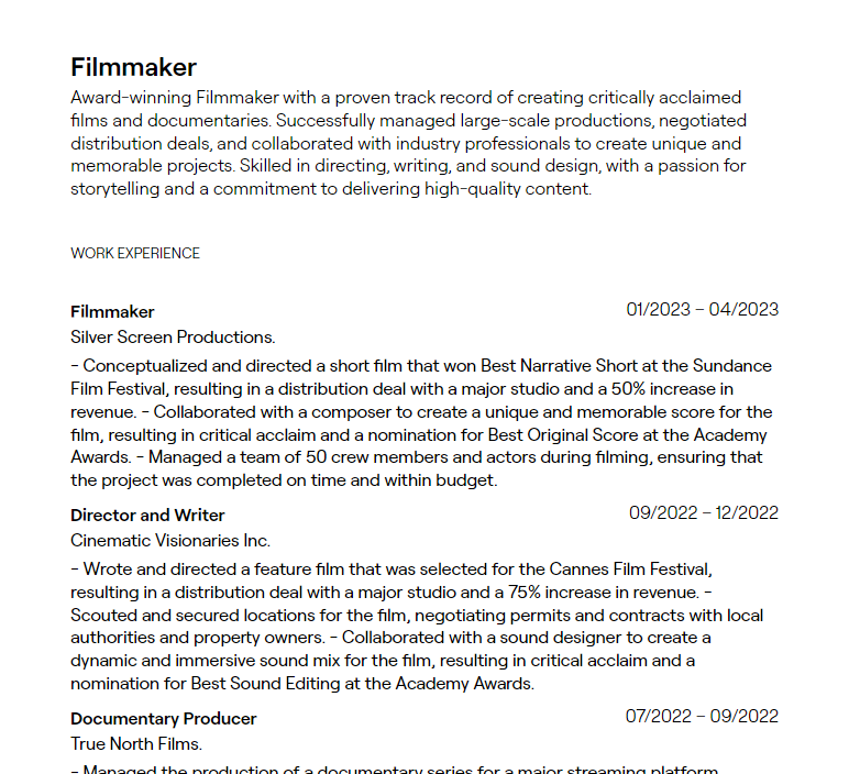3 Filmmaker Resume Examples with Free Templates 3 Filmmaker Resume Examples with Free Templates
