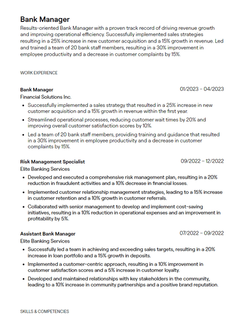 1+ Bank Manager Resume Examples [with Free Templates]